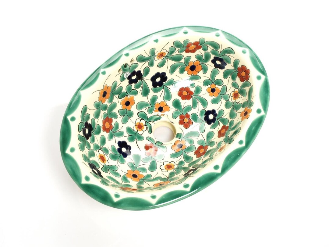 Dona - Mexican Hand Painted Oval Colorful Talavera Ceramic Sink Counter ...
