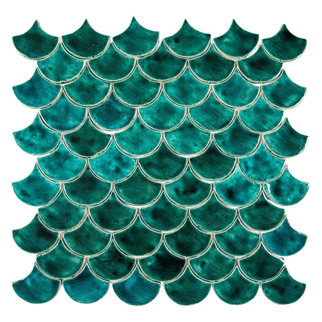 Decorative Ceramic Mermaid Tiles in the Shape of a Fish Scale Emerald ...