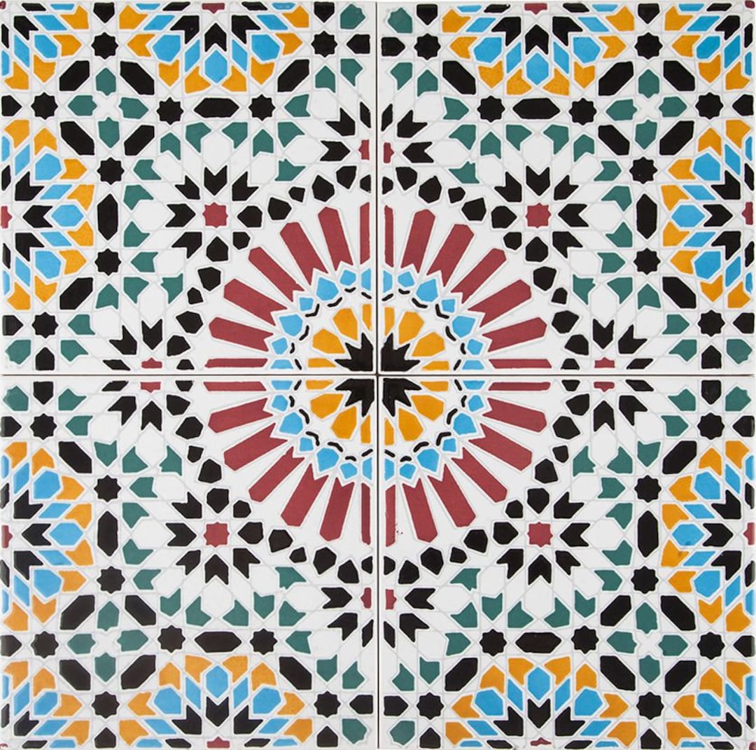 Moroccan Tiles, Colorful Ceramic Wall Tile 20x20cm, 12 Tiles in Set (0 ...