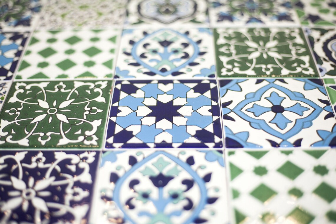 Decorative Ceramic Patchwork Wall Tiles From Tunisia 10 X 10 - Etsy