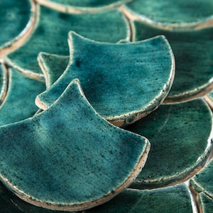 Decorative Ceramic Mermaid Tiles in the Shape of a Fish Scale Emerald ...