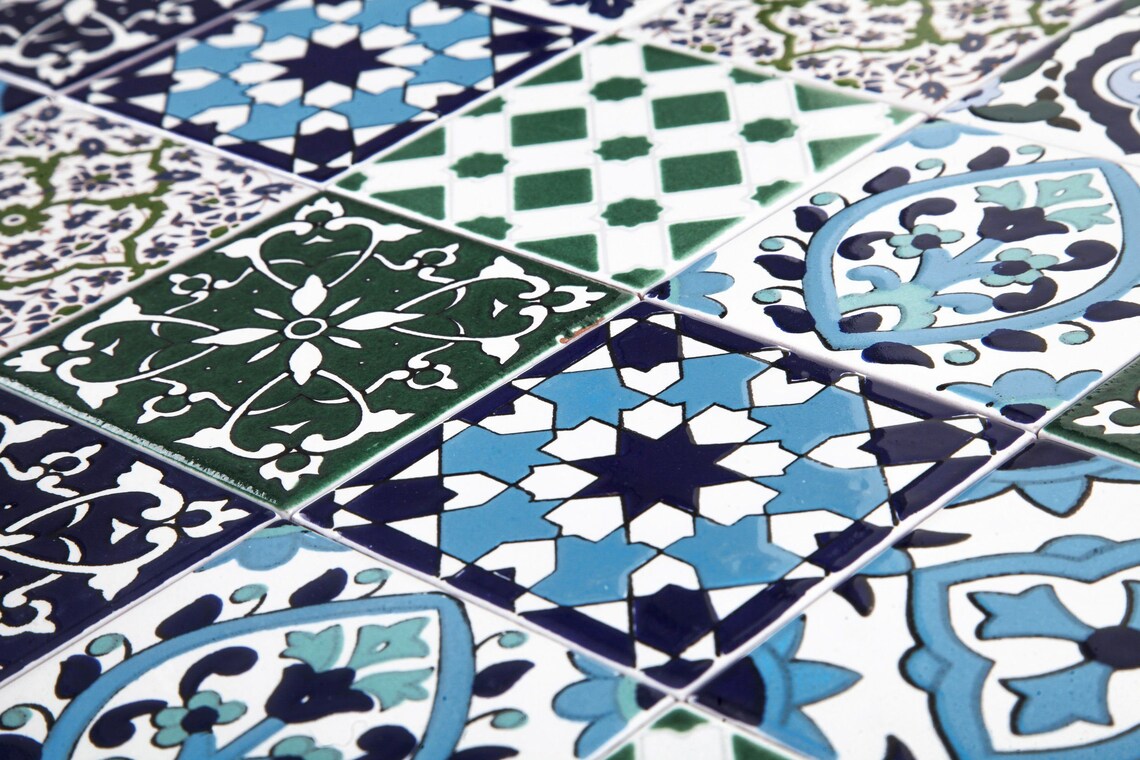 Decorative Ceramic Patchwork Wall Tiles From Tunisia 10 X 10 - Etsy