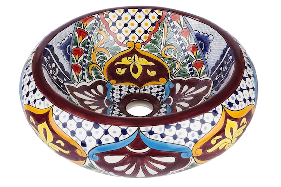 Mexican ceramic bathroom sink countertop sink multicolour | Etsy