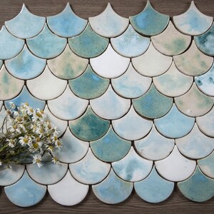 Decorative Ceramic Mermaid Tiles in the Shape of a Fish Scale Morning ...