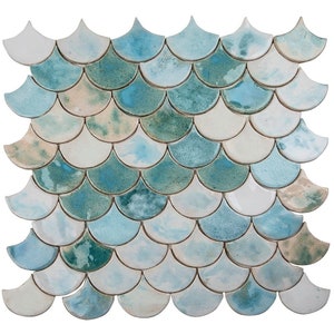 Decorative Ceramic Mermaid Tiles in the Shape of a Fish Scale - Morning ...