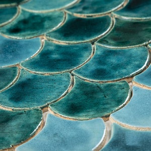 Decorative Ceramic Mermaid Tiles in the Shape of a Fish Scale - Stormy ...