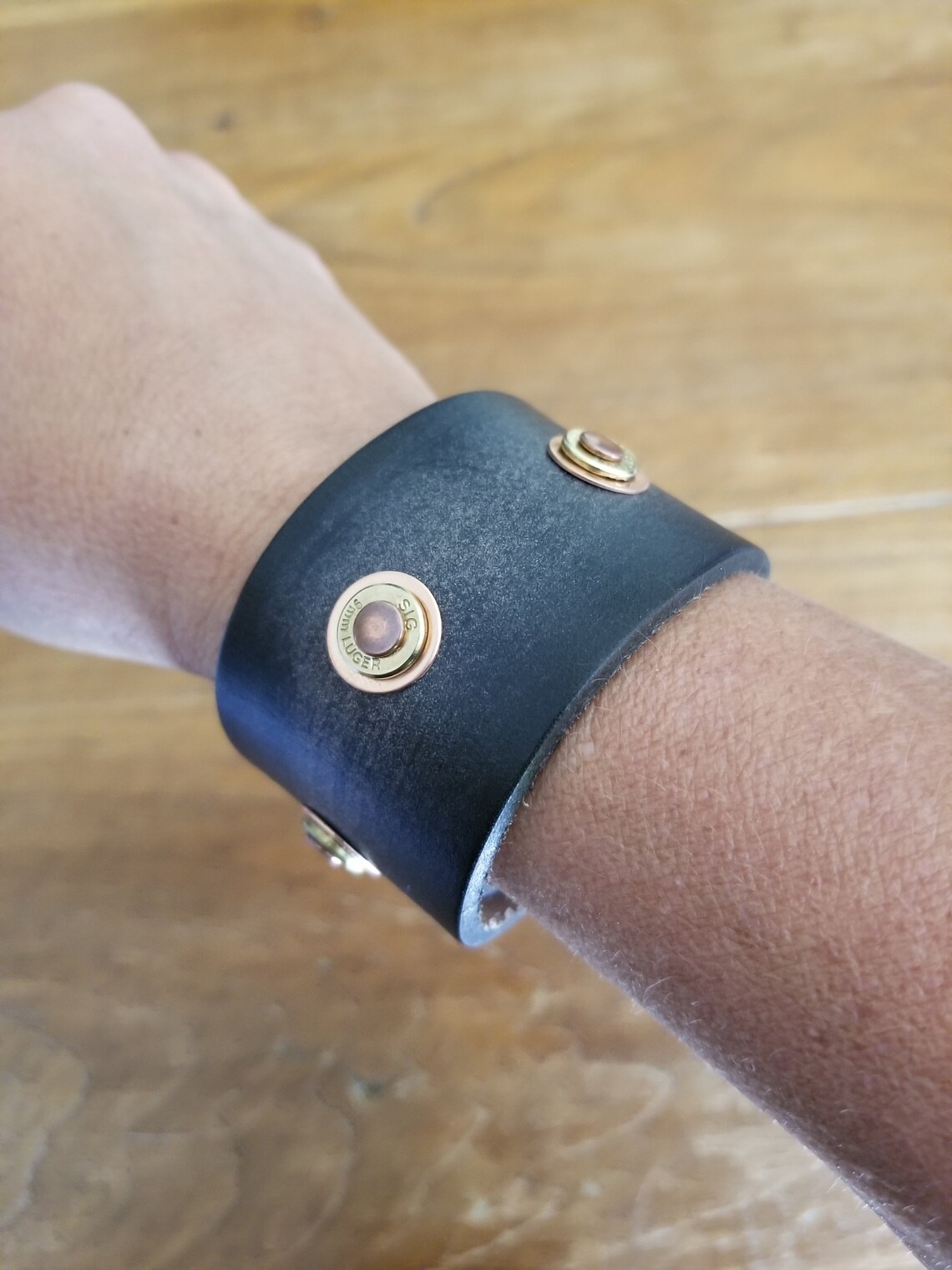 Mens Wide Leather cuff Bracelet with 9mm Ammo shell casing | Etsy