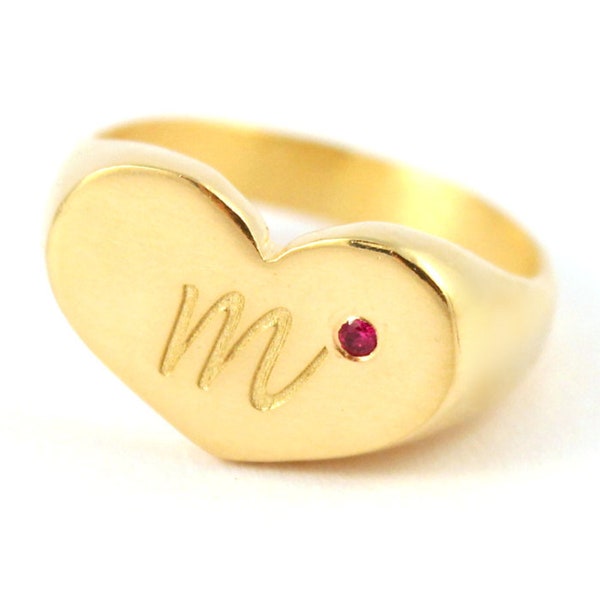 Initial Heart Ring - Etsy