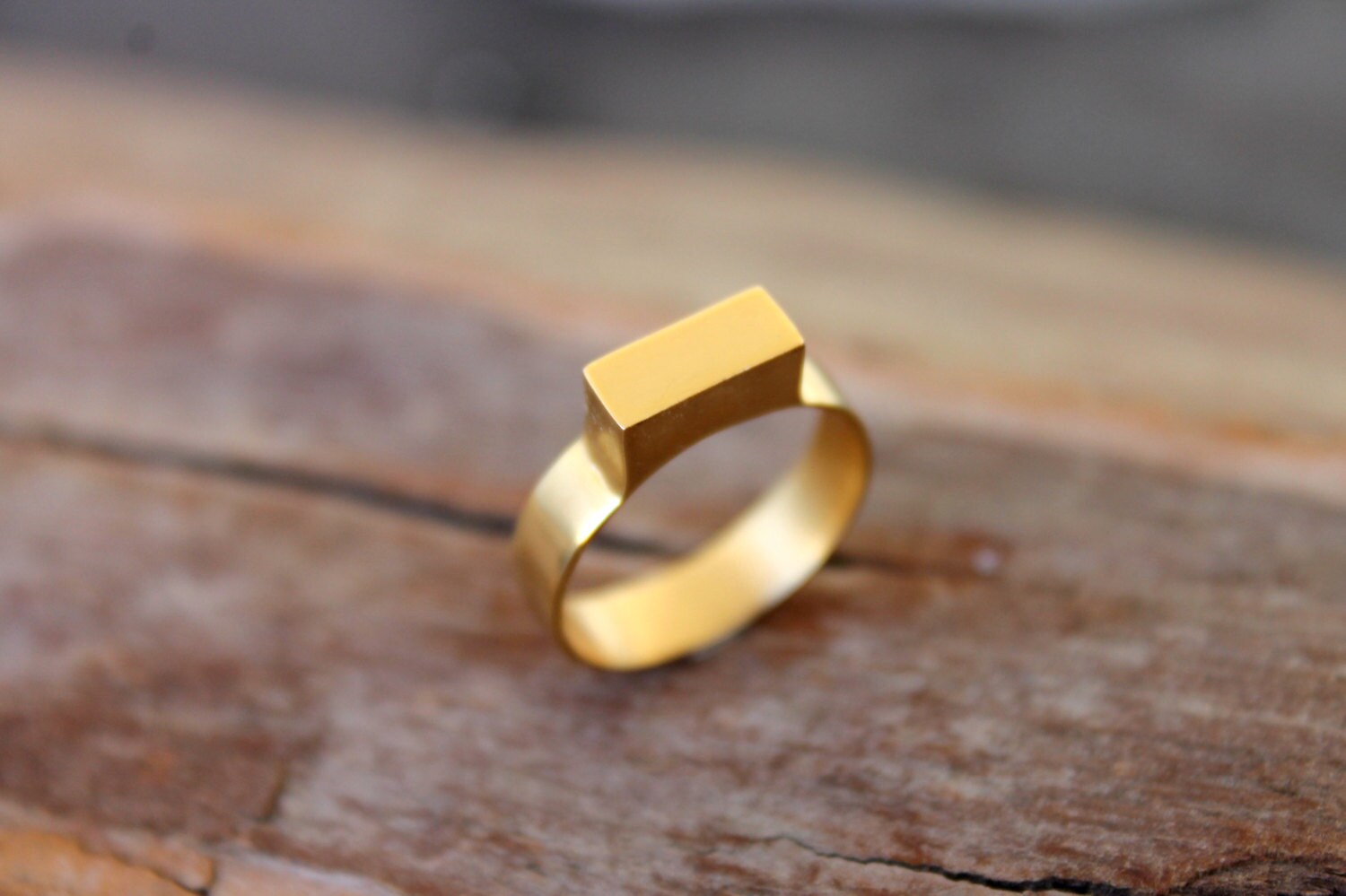 Gold Bar Ring Signet Ring Minimalist Ring Unique Ring for - Etsy