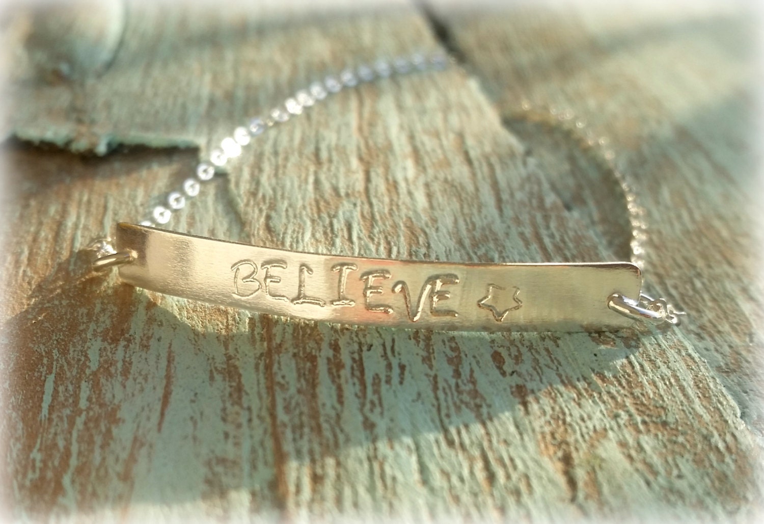 Word Bracelet, Solid Gold Bar Bracelet, Inspirational Bracelet, Solid ...