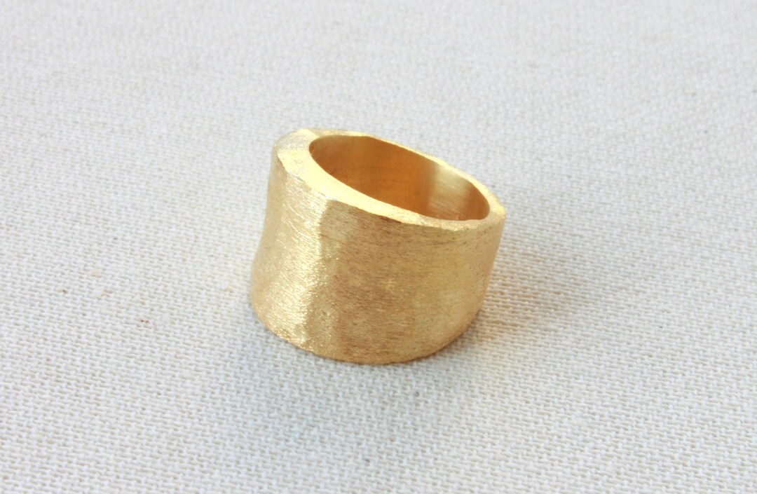 Gold Statement Ring, Textured Ring, Matte Gold Ring, Wide Band Gold ...