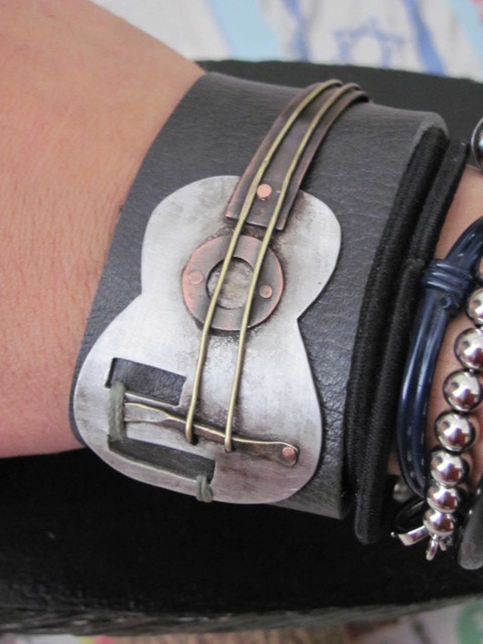 Guitar Bracelet Guitar Leather Bracelet Leather Mens Bracelet | Etsy