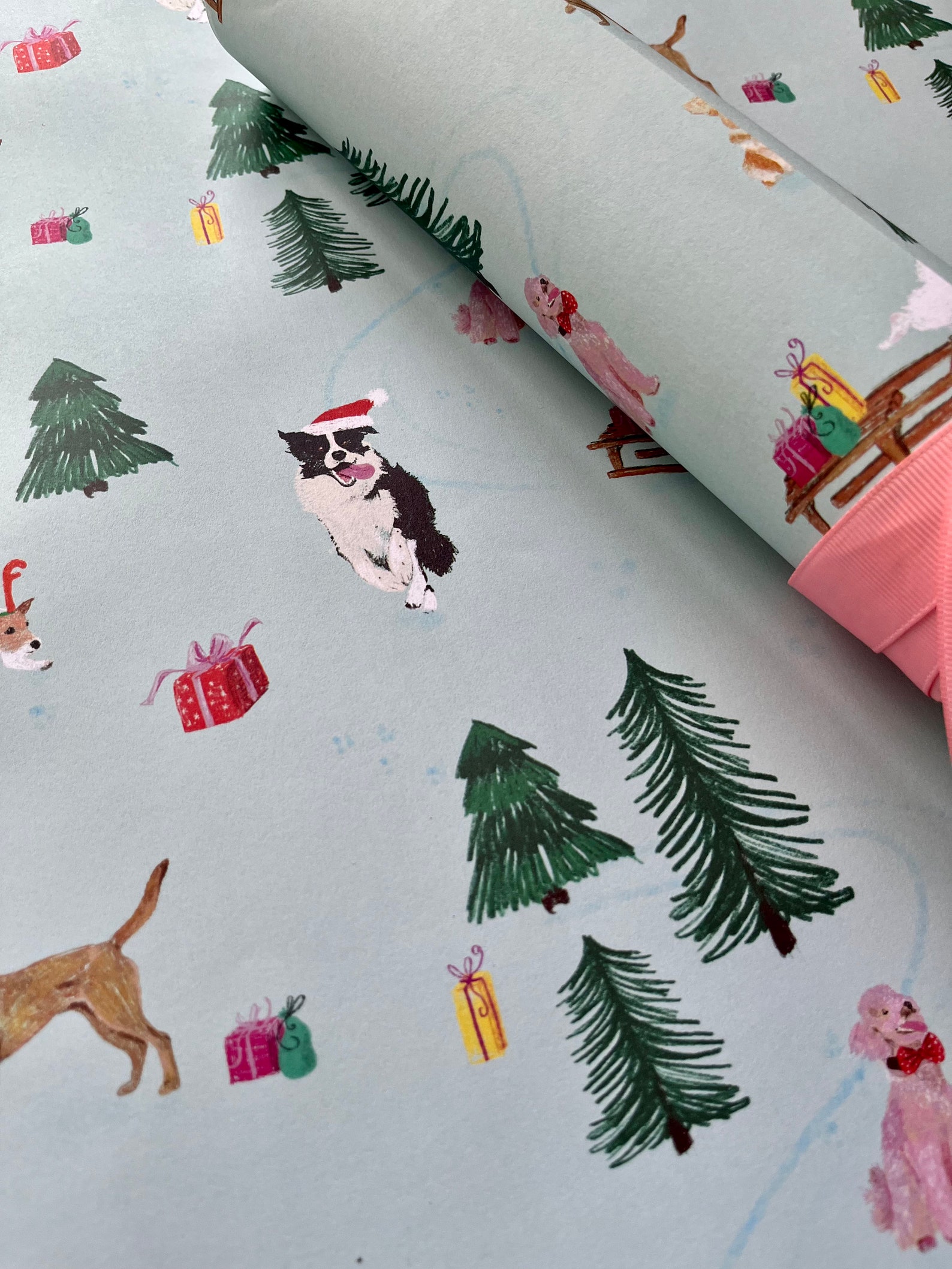 Dog Christmas Wrapping Paper, Winter-theme Gift Wrap, Festive ...