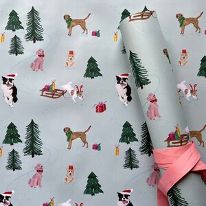 Dog Christmas Wrapping Paper, Winter-theme Gift Wrap, Festive ...