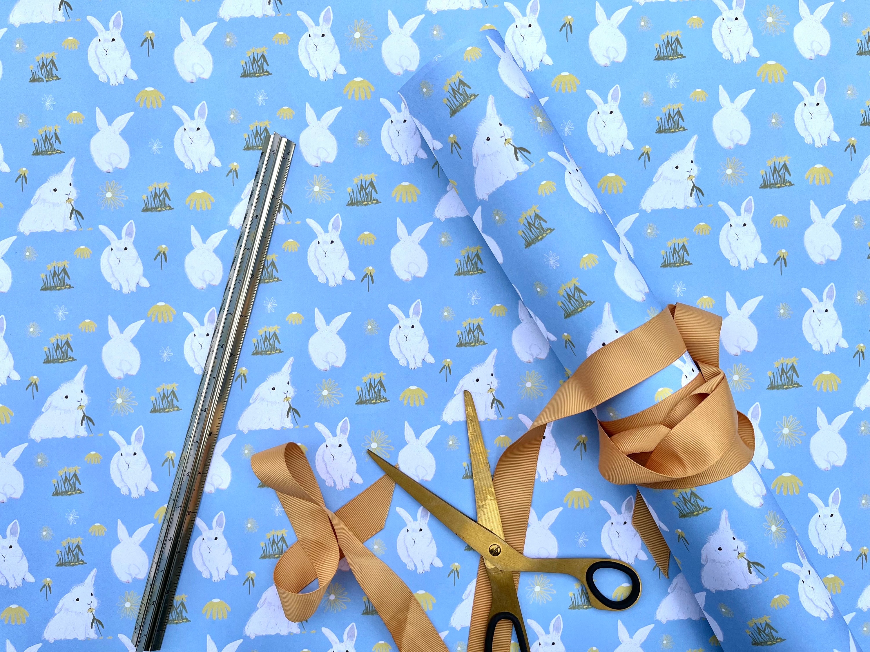 Rabbit Wrapping Paper White Bunnies Illustration Gift Wrap - Etsy