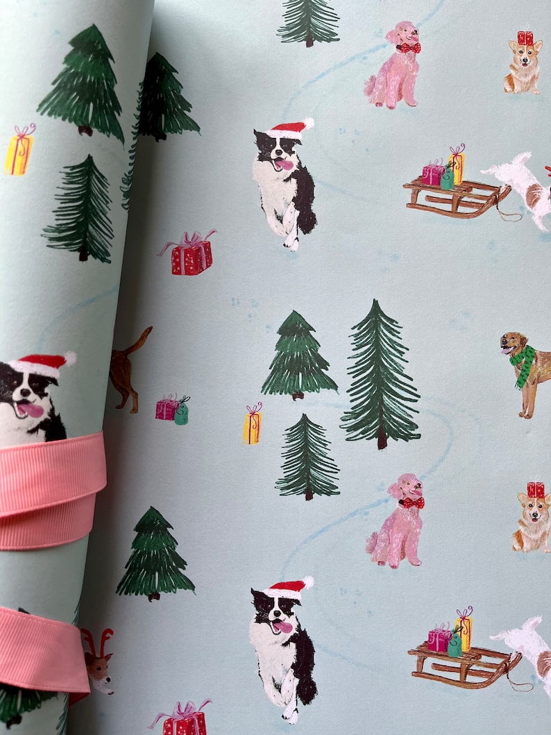 Dog Christmas Wrapping Paper, Winter-theme Gift Wrap, Festive ...