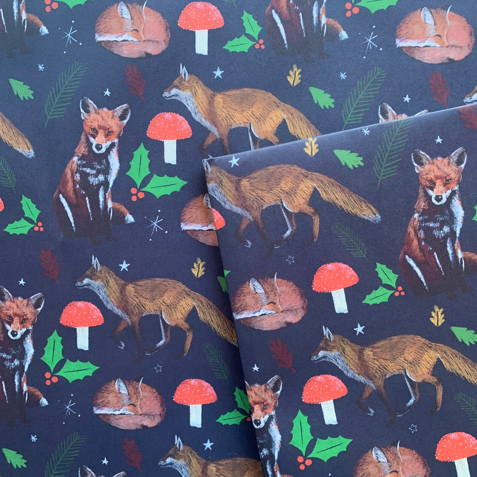 Fox Wrapping Paper Christmas Gift Wrap Festive Illustration - Etsy UK