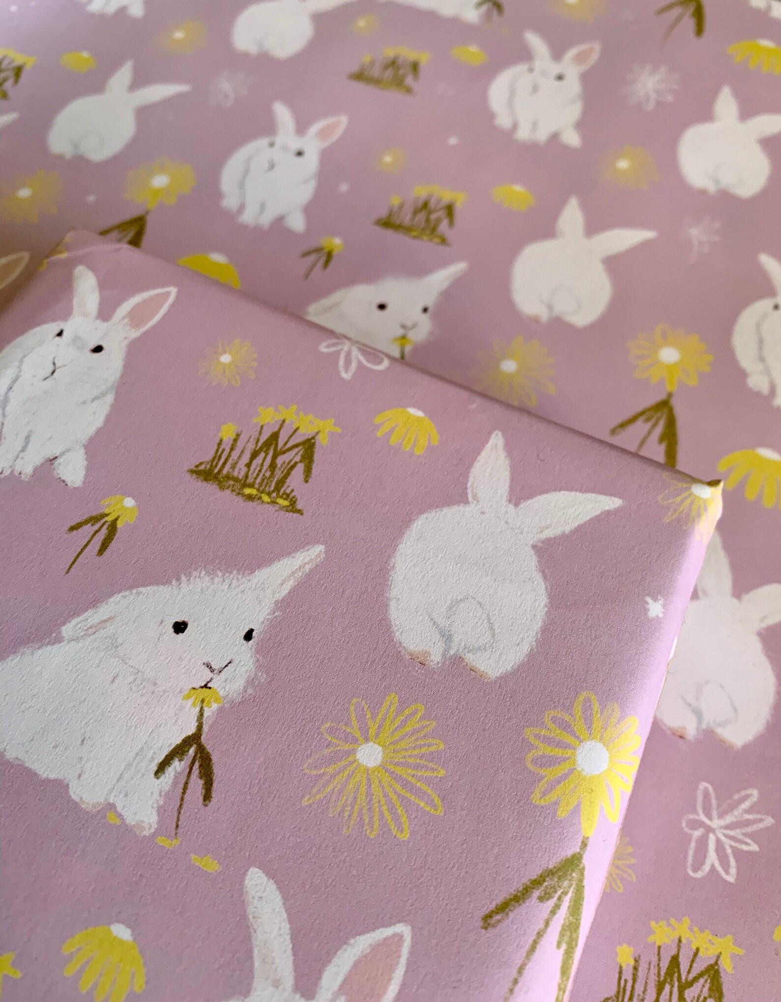 Rabbit Wrapping Paper, White Bunnies Illustration, Gift Wrap, New Born ...