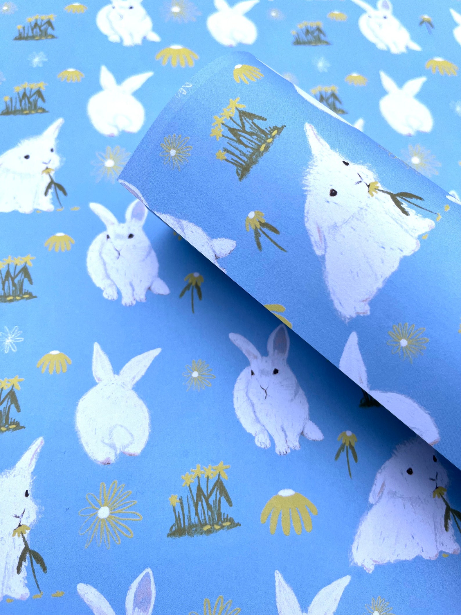 Rabbit Wrapping Paper, White Bunnies Illustration, Gift Wrap, New Born ...