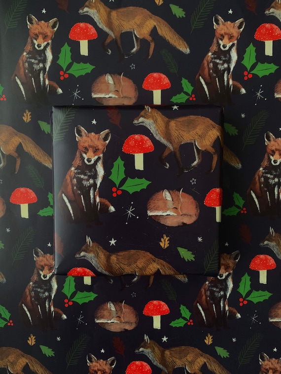 Fox Wrapping Paper Christmas Gift Wrap Festive Illustration | Etsy