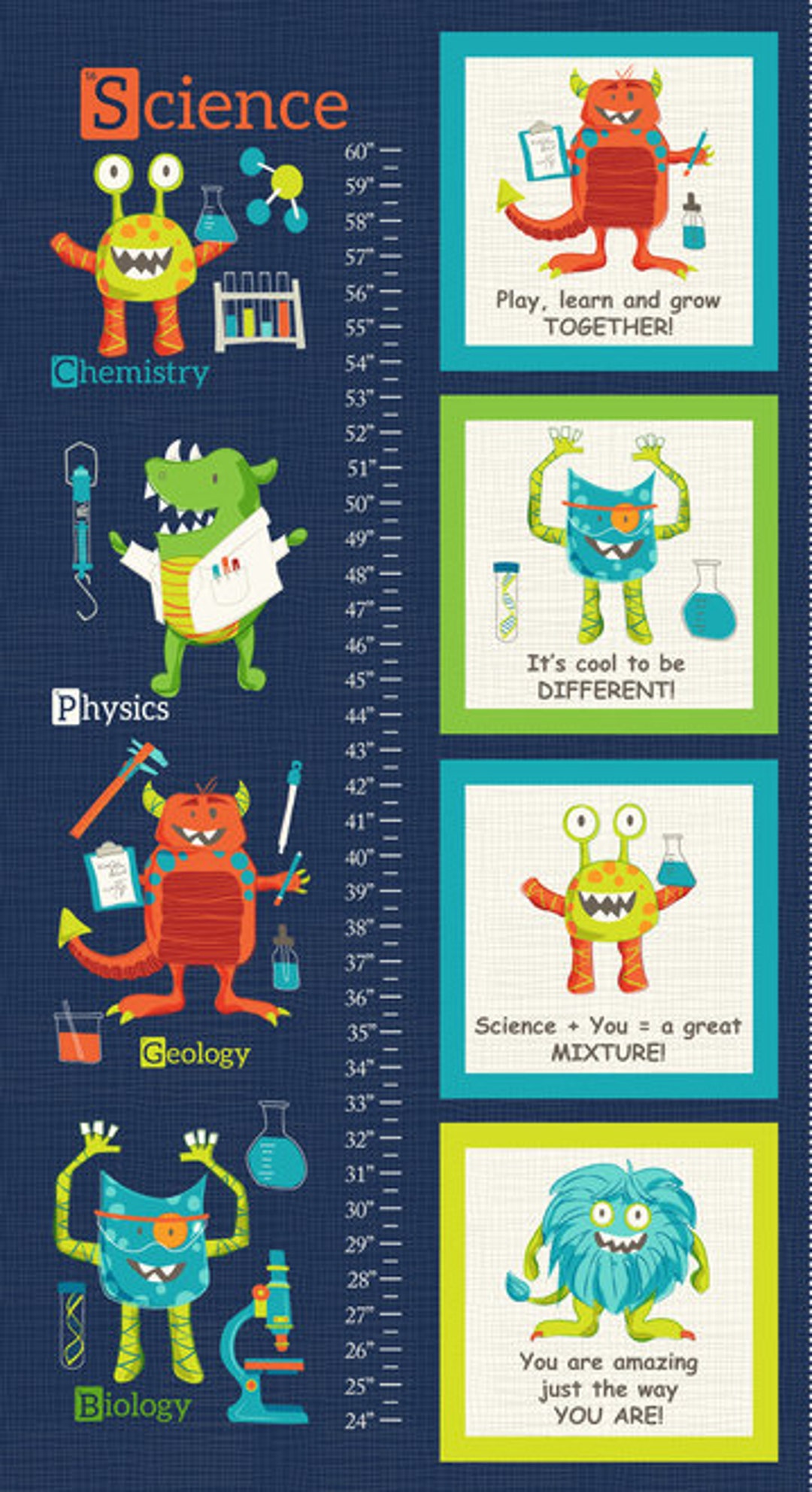 Monster Lab Growth Chart Panel Fabric by Studio E - Etsy