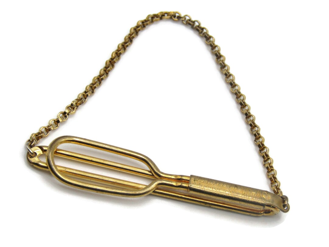 Vintage Tie Chain Tie Bar Gold Tone Classic Modern Design Men's Jewelry ...
