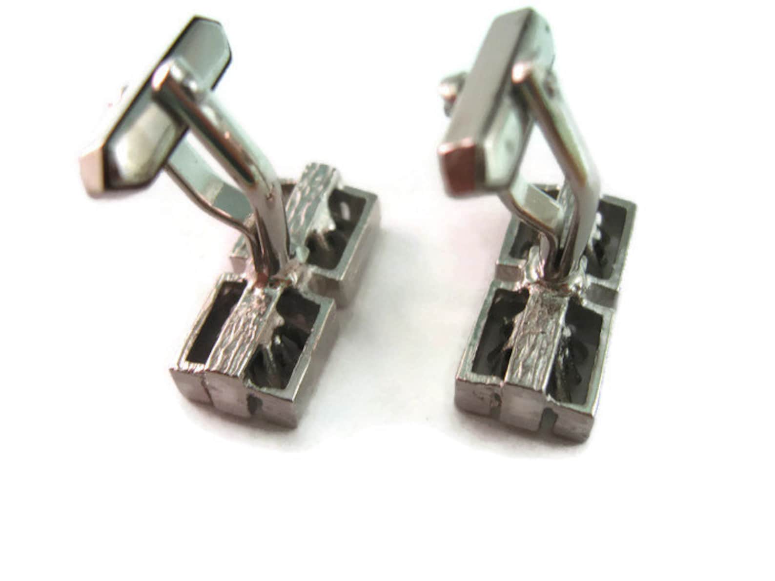 Vintage Cufflinks for Men: Modernist Art Silver Tone Double Square ...