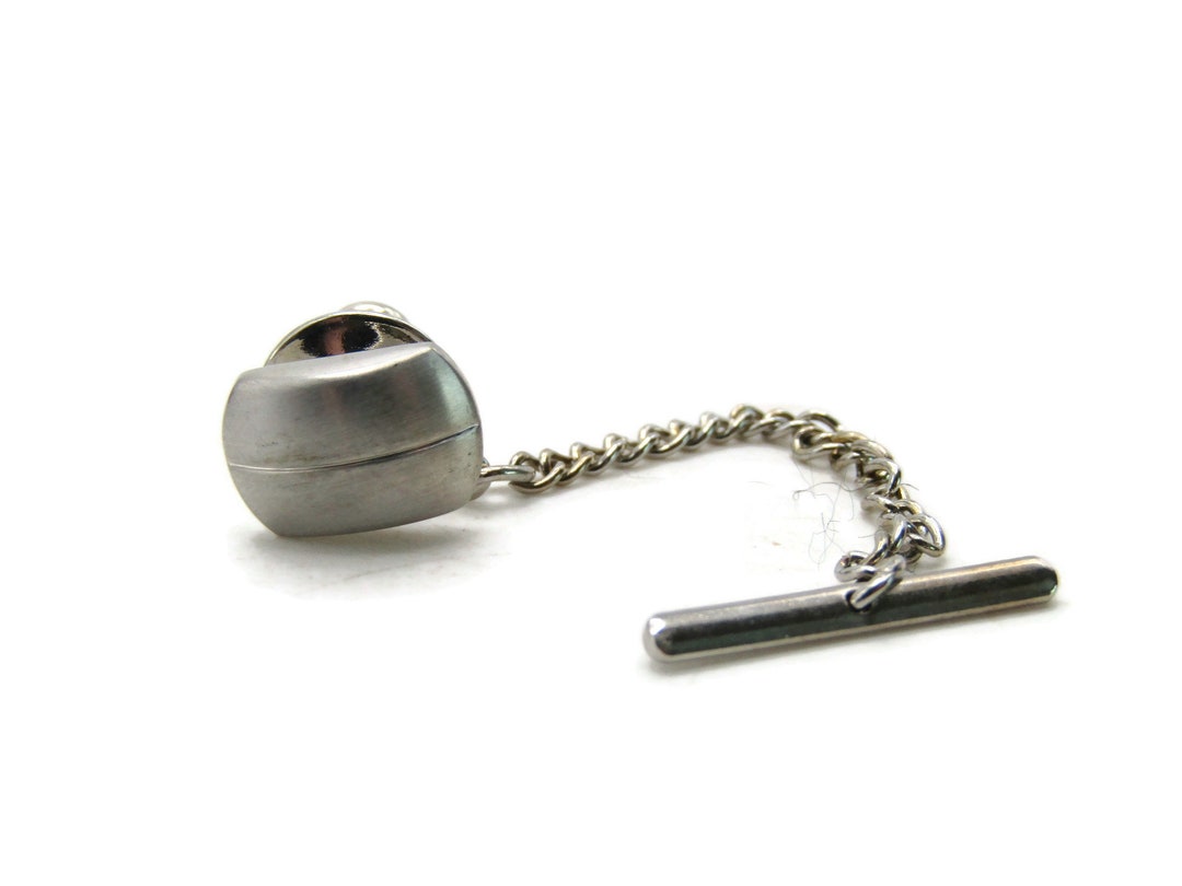 Rounded Rectangle Horizontal Line Tie Pin and Chain Men's - Etsy