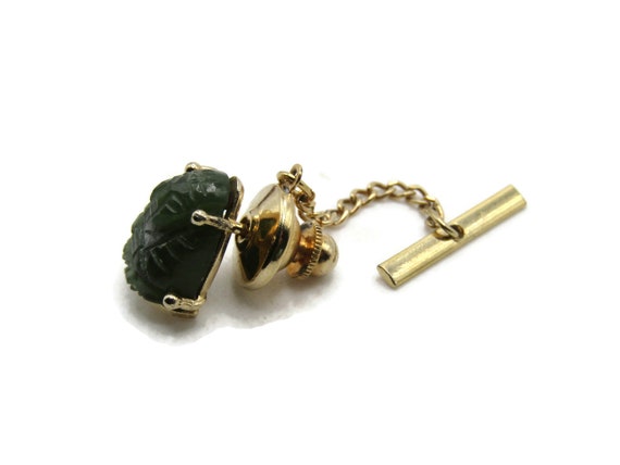 Green Stone Statue Tie Pin And Chain Men's Jewelry Go… - Gem
