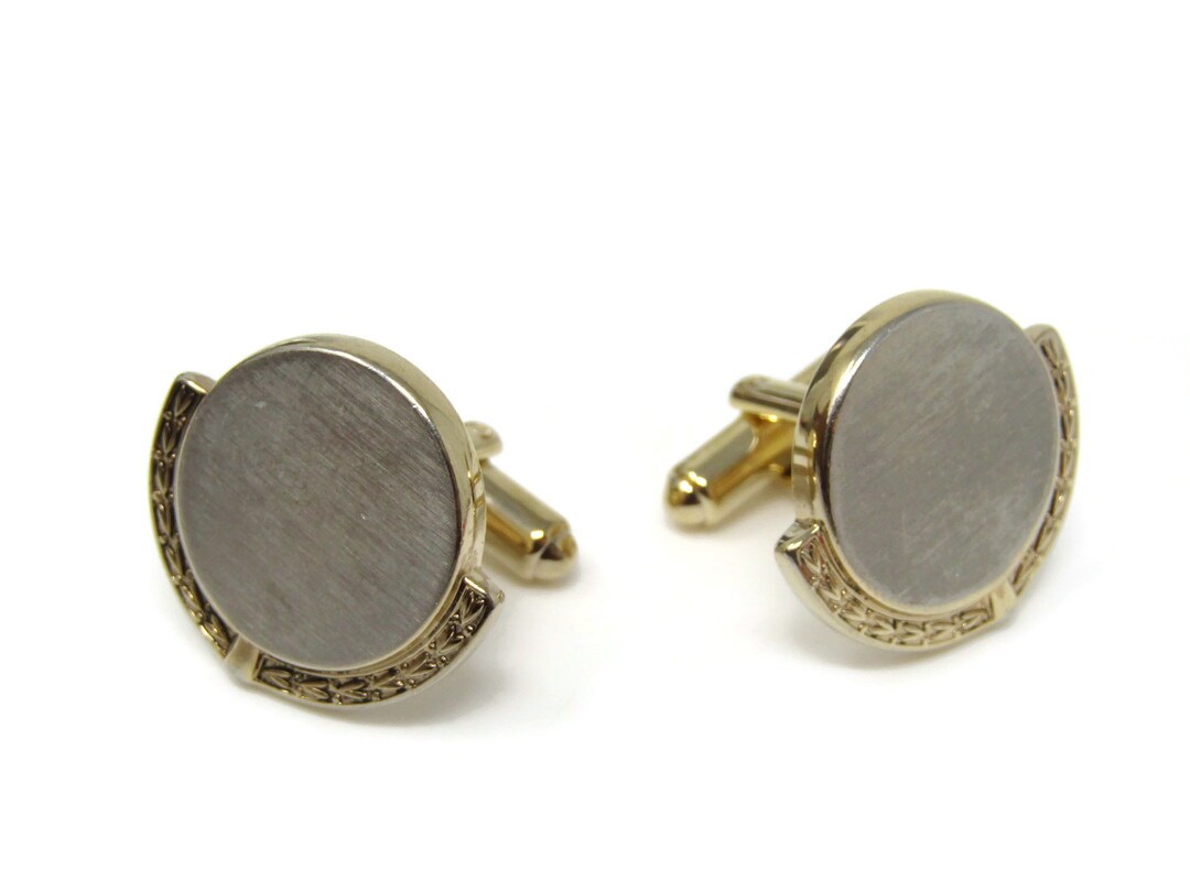 Nice Circle Wreath Bottom Cufflinks Gold Tone Vintage Men's Jewelry ...