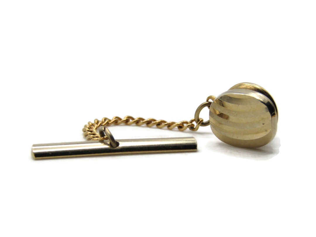Oval Tie Pin and Chain Curved Etched Line Design Men's Jewelry Gold ...