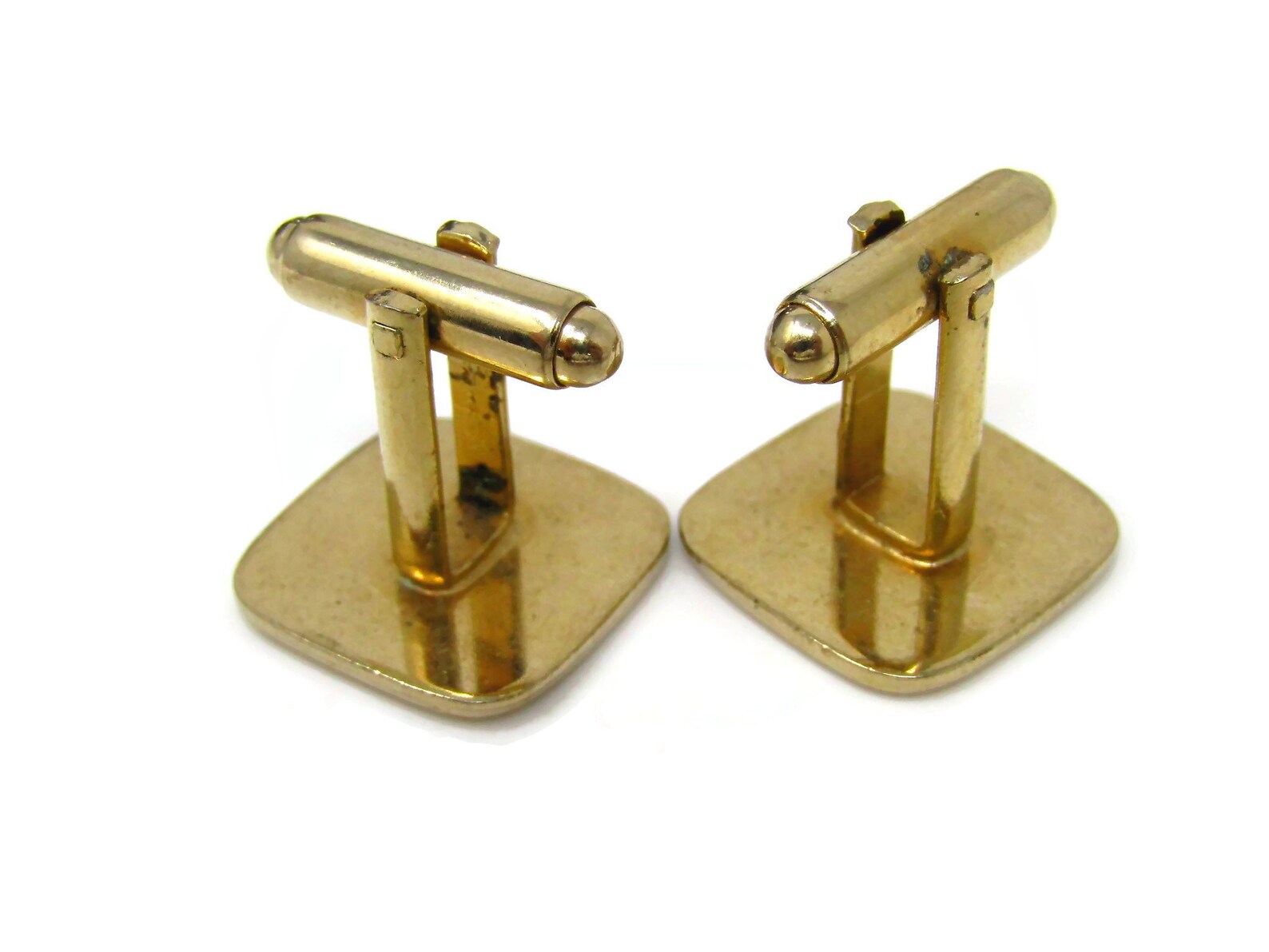 Vintage Cufflinks for Men: Gold Tone Art Deco Rounded Corners Square ...