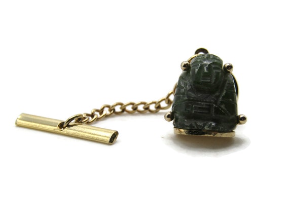 Green Stone Statue Tie Pin And Chain Men's Jewelry Go… - Gem