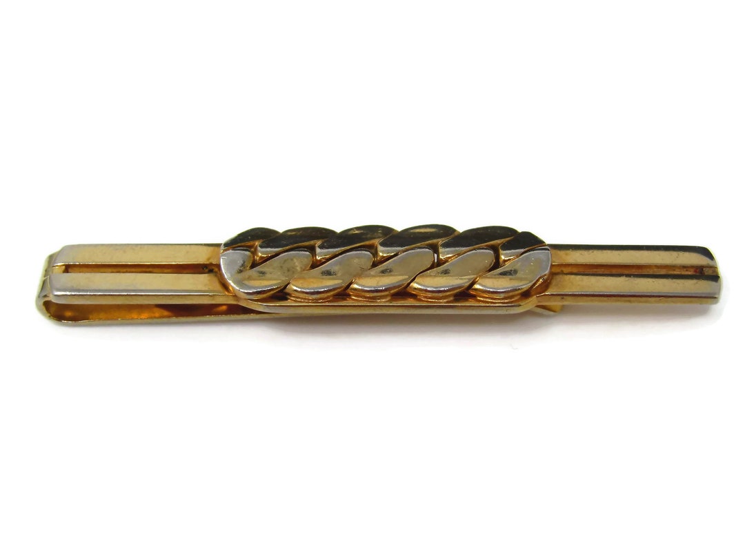 Vintage Tie Clip Tie Bar: Chain Link Center Nice Bold Design Gold Tone ...