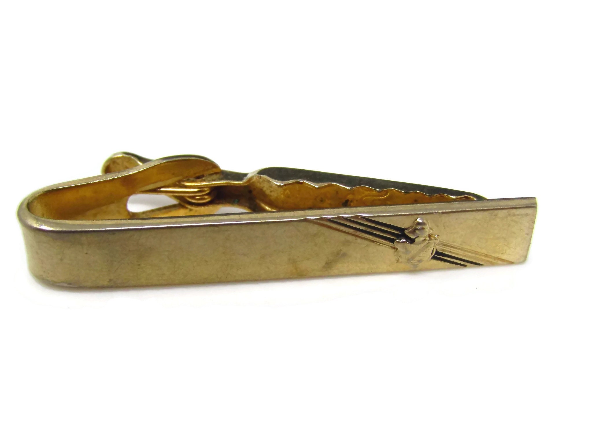 Vintage Tie Clip Tie Bar: Shield Knight Design Nice Quality Gold Tone