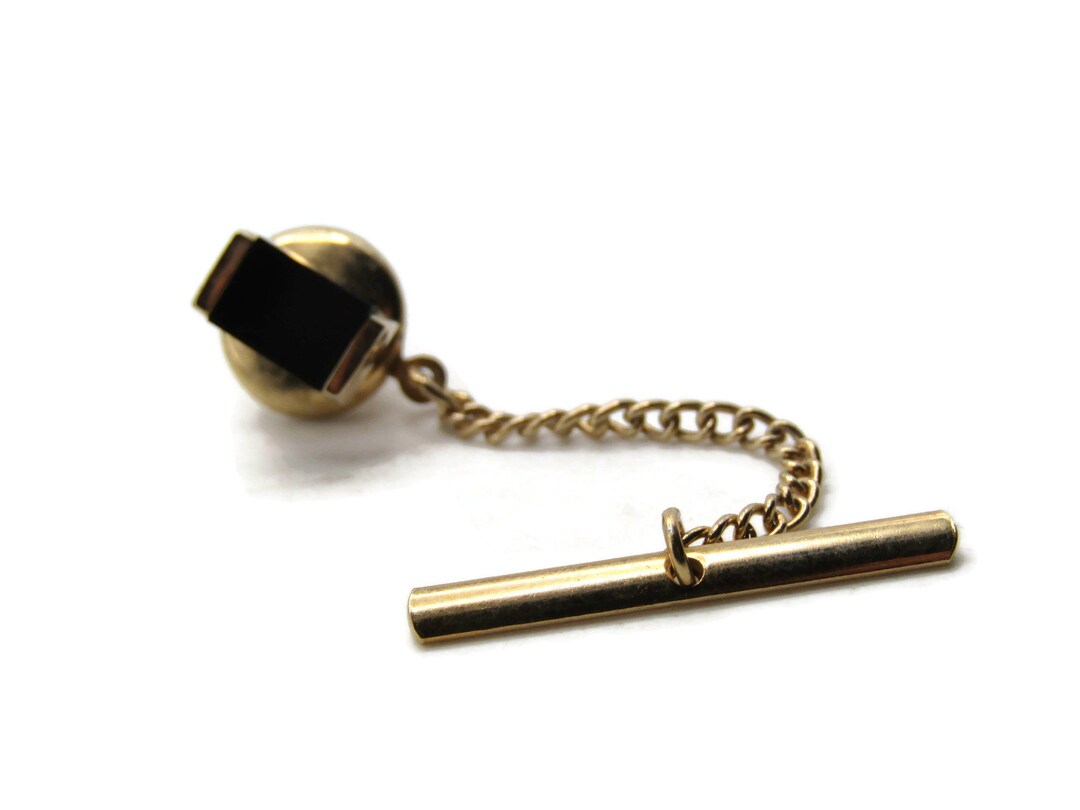 Black Rectangle Tie Pin and Chain Men's Jewelry Gold Tone - Etsy