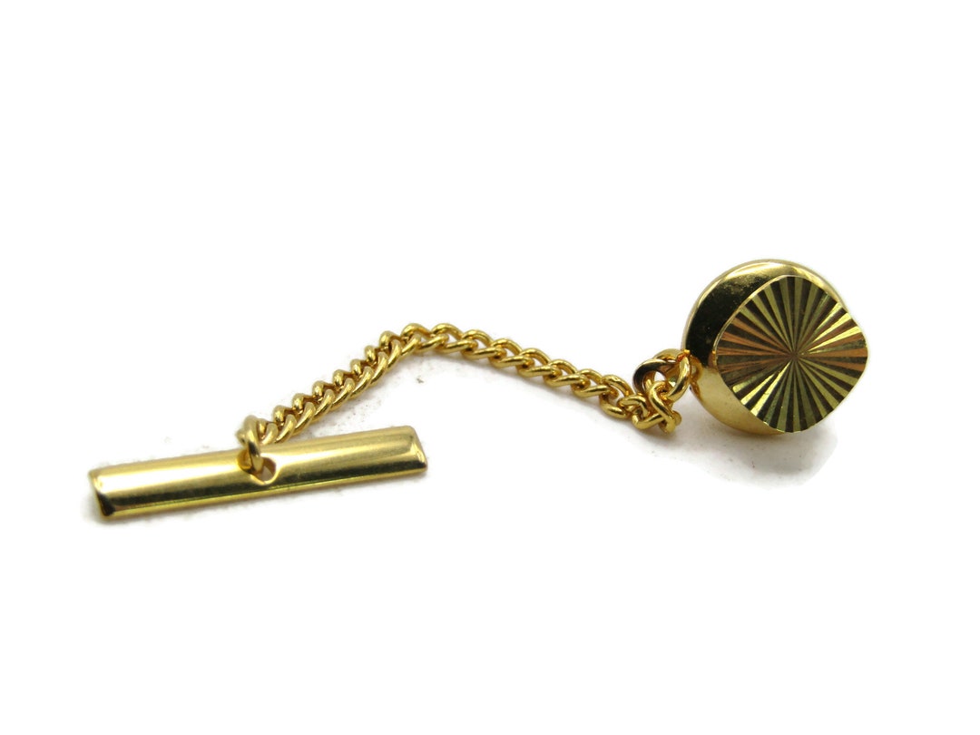 Etched Sunburst Design Tie Lapel Pin & Chain Gold Tone Men's Jewelry ...