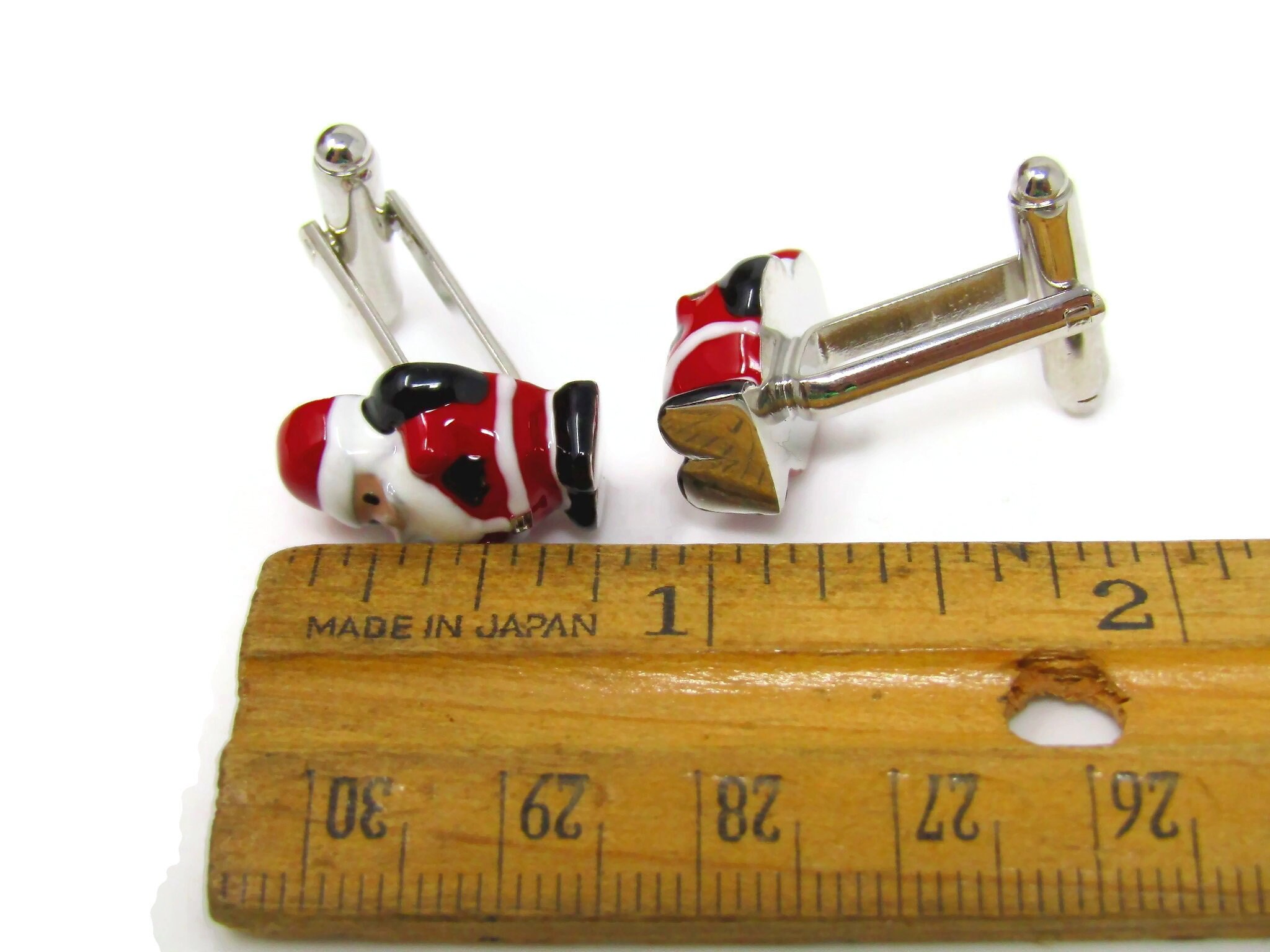 Santa Cuff Links Christmas Cufflinks Nice Painted Metal Heavy