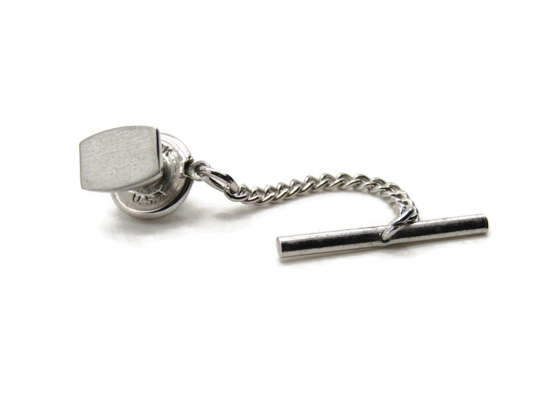 Rounded Rectangle Tie Pin and Chain Brushed Finish Men's - Etsy