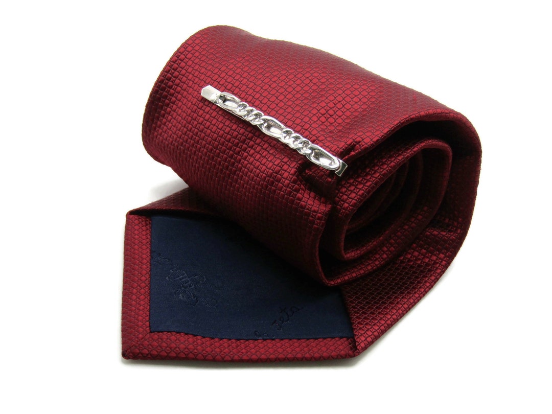 Red Textured Tie With Chain Link Design Tie Clip Tie Bar Silver Tone - Etsy