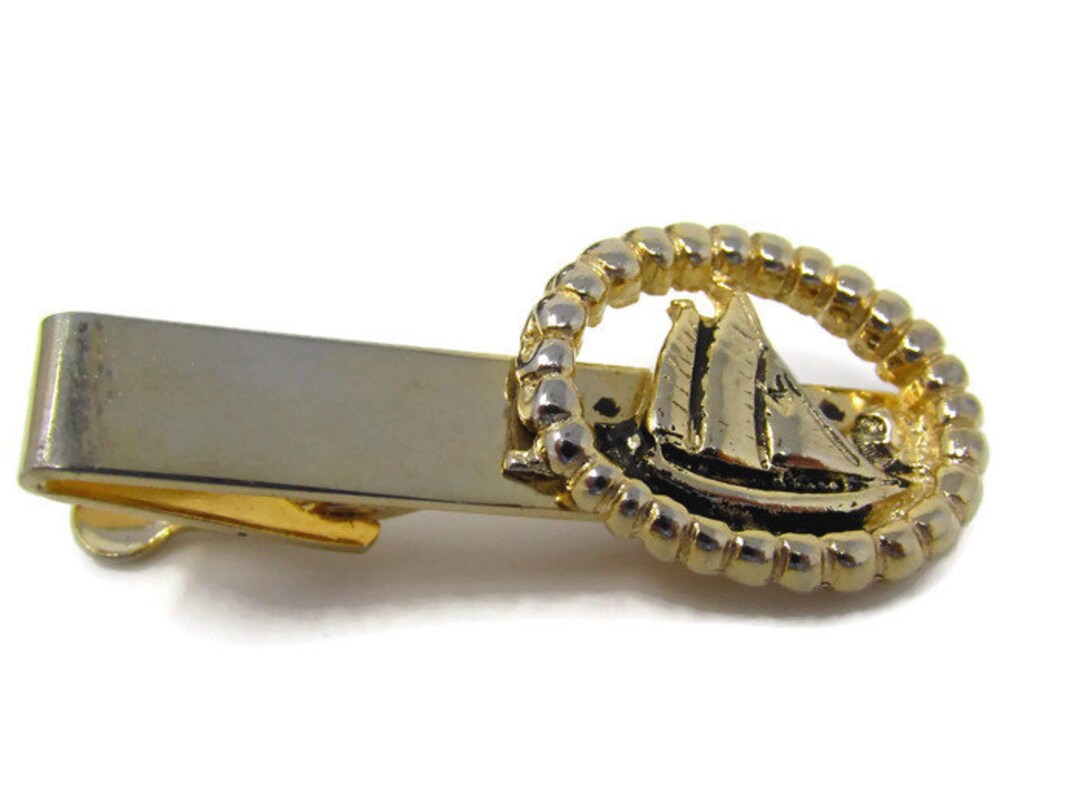 Sailboat Nautical Tie Clip Vintage Tie Bar: Rope Border Gold Tone - Etsy