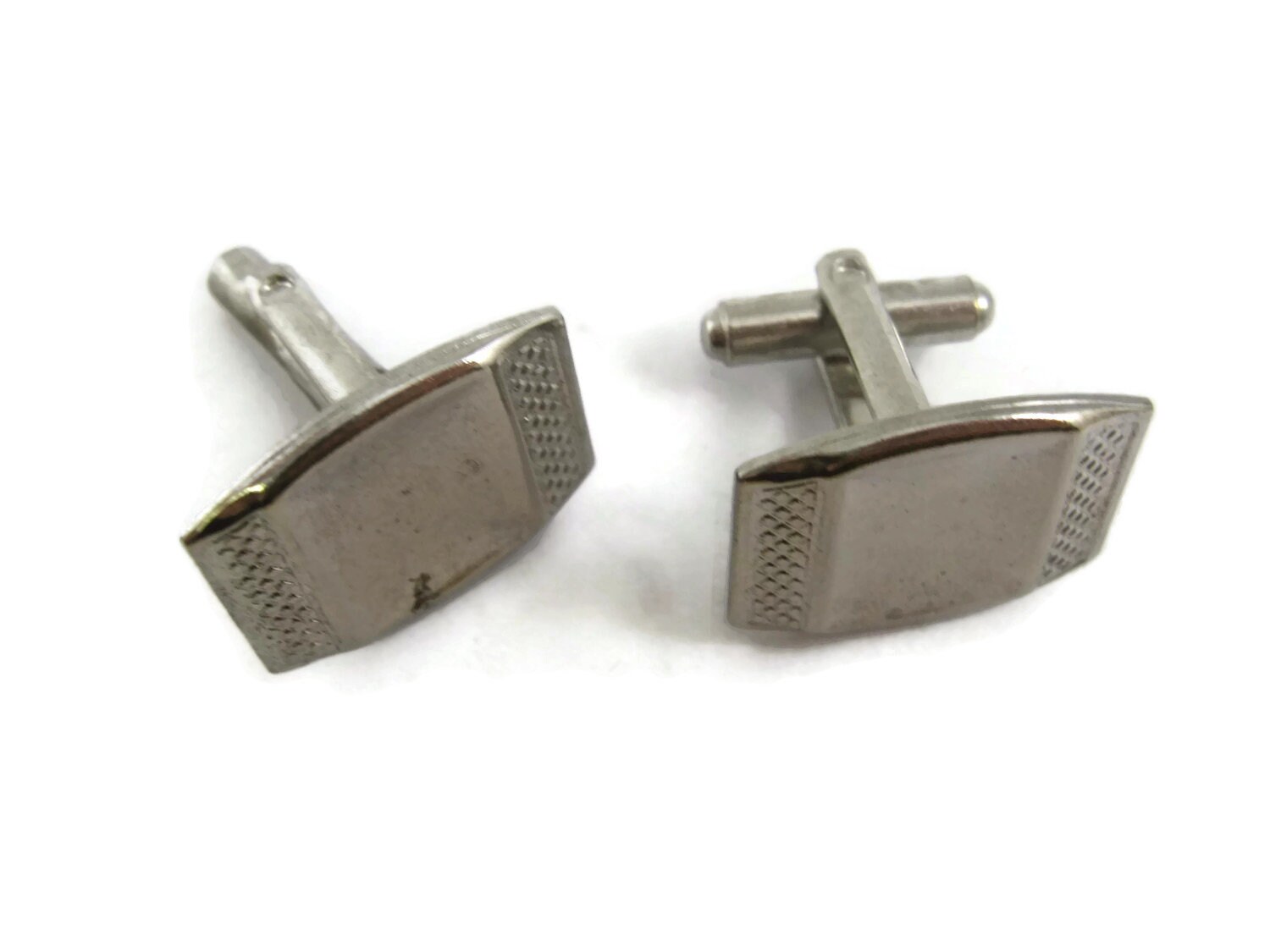 Vintage Cufflinks for Men: Silver Tone Indented Rectangle