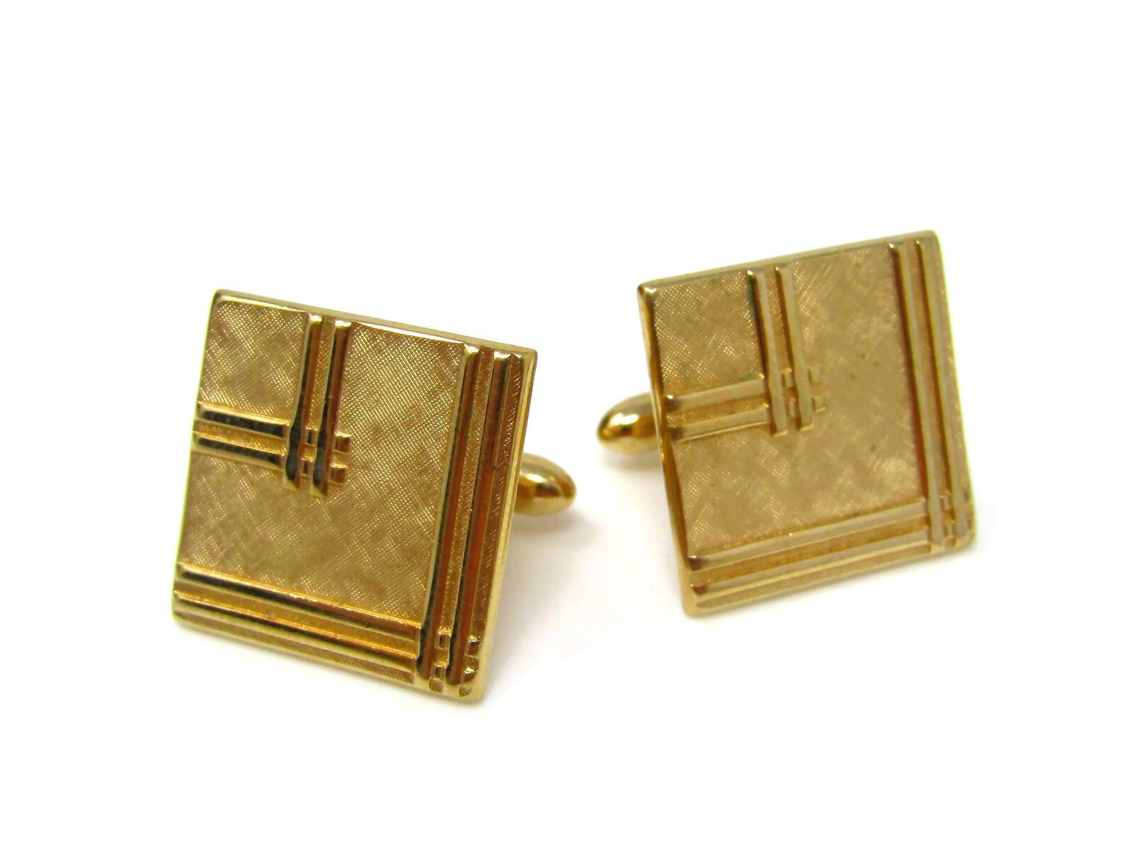 Square Cufflinks for Men Vintage Overlapping Lines Gold Tone - Etsy