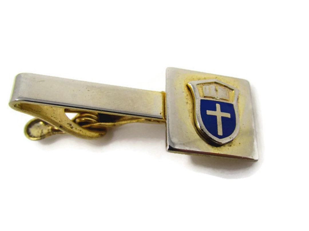 Religious Cross Tie Clip Vintage Tie Bar: Blue Enamel Shield Book ...