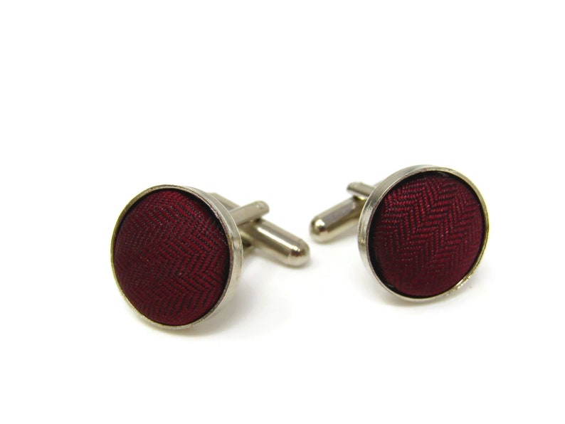 Red Fabric Cufflinks for Men Vintage Silver Tone Border - Etsy