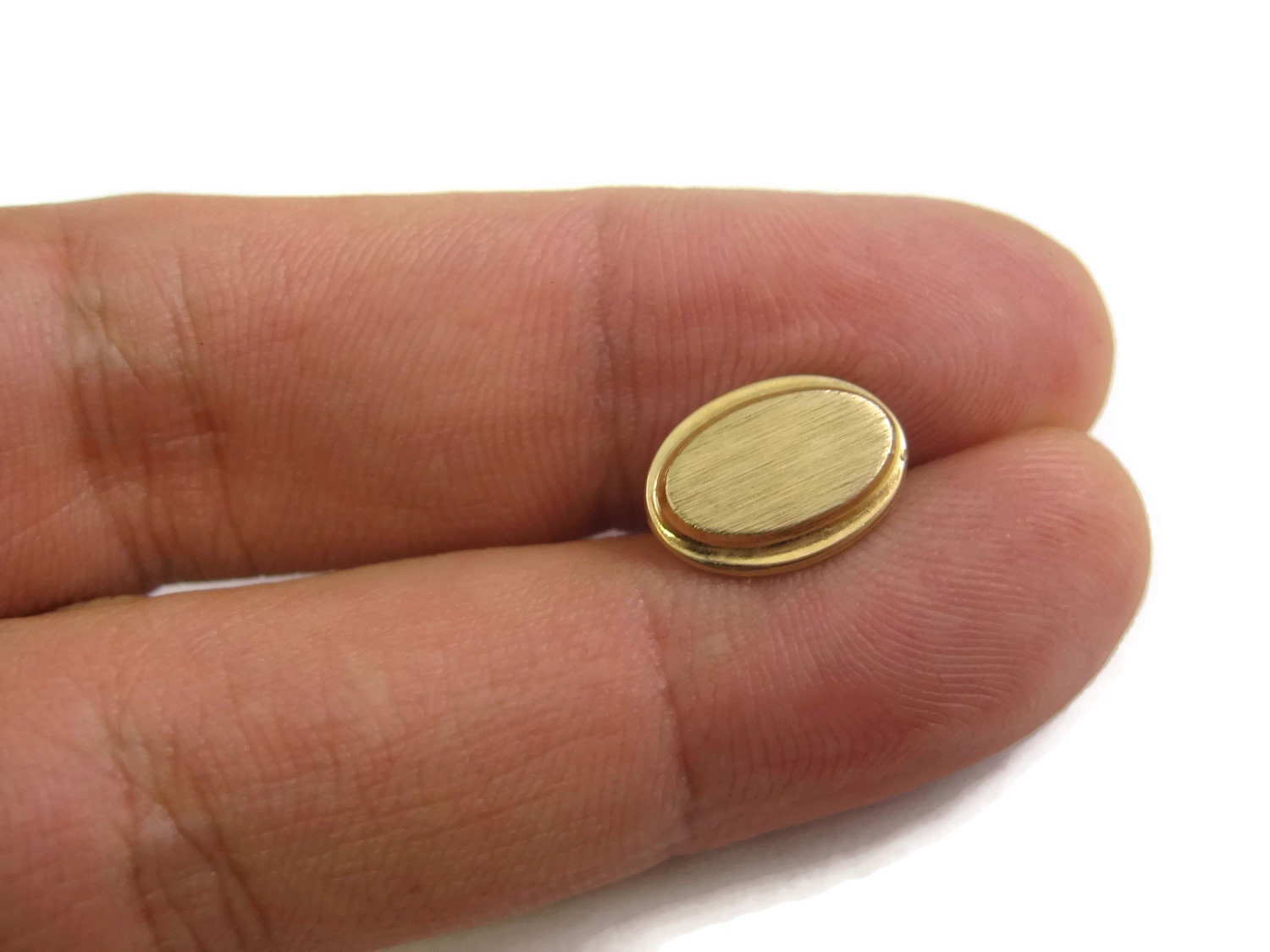 Men's Tie Tack Lapel Pin Jewelry: Nice Gold Tone Oval Brushed Texture