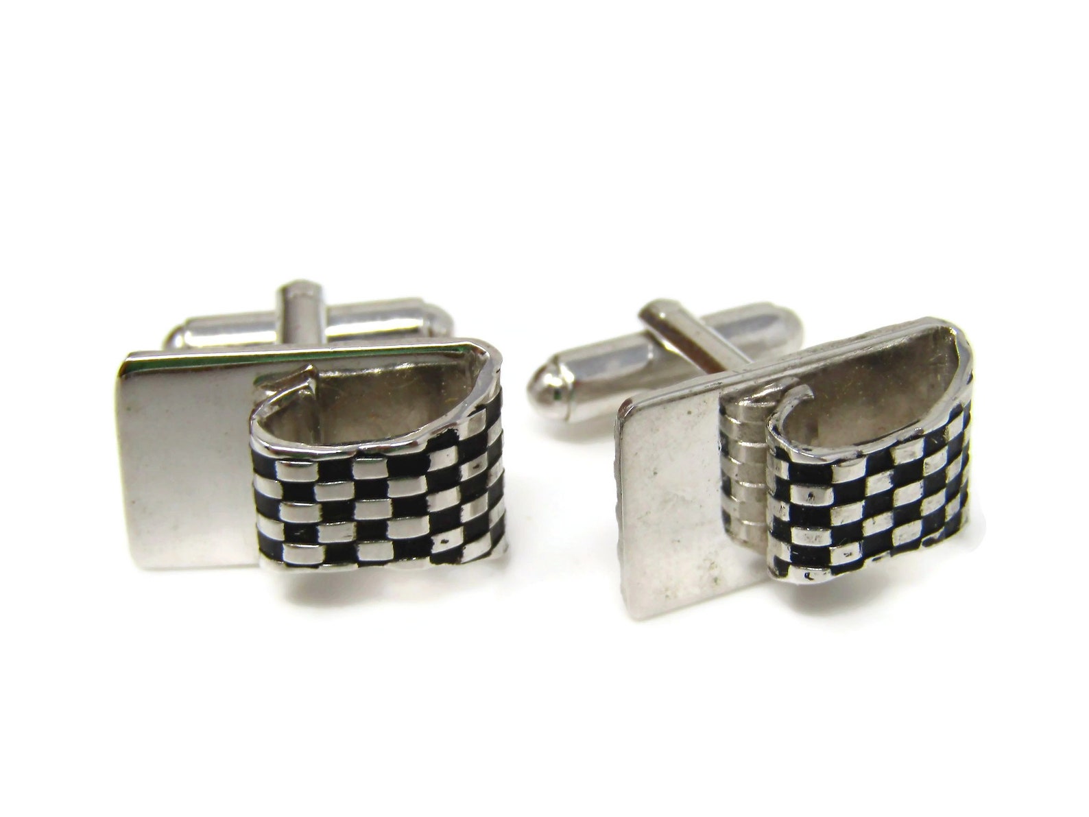 Folded Checkered Cuff Links Cufflinks for Men Vintage Silver Tone - Etsy