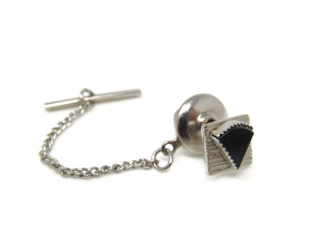 Black Triangle Art Deco Tie Pin Tack Silver Tone Vintage Men's Jewelry ...