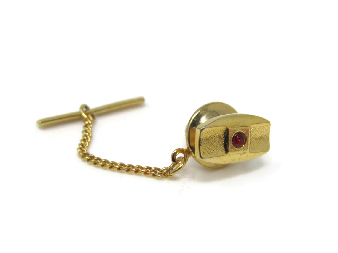 Red Jewel Tie Tack Pin Gold Tone Vintage Men's Jewelry - Etsy