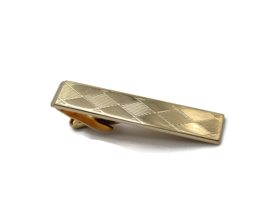 Geometric Etched Diamond Pattern Classic Design Modernist Gold Tone Tie ...